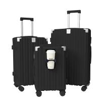 China 3 piece hard shell suitcase set 1682 New cup holder Mute universal wheel password box for travel luggage for sale