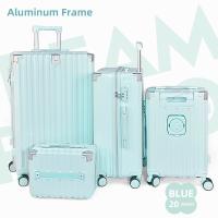 China 1682  light blue 4-piece TAS lock luggage Family Activity Outdoor Cup Holder Suitcase 14inch (Cosmetic bag)+20/24/28 thickened anti-drop wear-resistant, equipped with USB charging port for sale