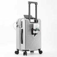 China Front-Opening Multi-Functional Luggage New Pull-Along Suitcase with Multi-Directional Wheels Combination Lock Travel Case Leather Suitcase for Men and Women abs hard shell luggage for sale