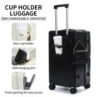 China Front-Opening Pocket Laptop Suitcase with USB Power Port | Cabin Size (Black, 20-inch) | Suitcase Supplier Features Hidden Cup Holder | PC Hard-Shell Suitcase for sale