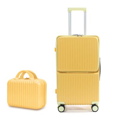 China 2 pieces set Front-Open Pocket versatile travel luggage Laptop Trolley Carry-On Size (yellow, 20