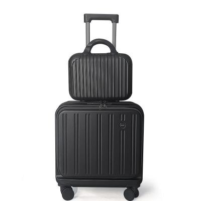 China 18 inch mini suitcase Carry-on travel luggage ,Black color ,2-pieces set, ABS New Multi-Functional Front-Opening Suitcase Hard-Shell Suitcase with Spinner Wheels Front-Opening Pocket Suitcase -1988 for sale