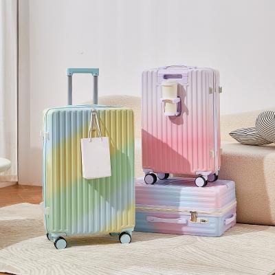 China Rainbow Gradient Suitcase with Deluxe Shock-Absorbing Swivel Wheels and High-Quality Zippers for Travel for sale
