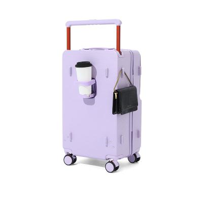 China 2025 New Wide-Handle Front-Opening TSA Lock luggage, 20/24in Durable ABS+PC Luggage with Hook & Cup Holder, 360° Silent Wheels & Secure Lock ,  hard shell travel luggage for sale