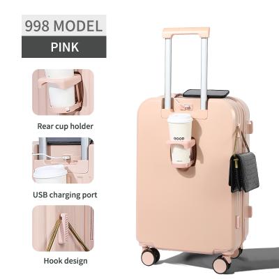 China 998 Multifunctional Suitcase, a best-selling model with a USB charging port and cup holder, available in 20-inch and 26-inch sizes, a durable and sturdy suitcase. for sale
