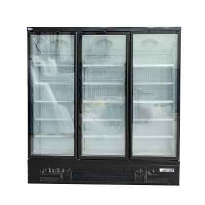 China Frozen Foods Glass Door Freezer With Auto Evaporation Water Tray for sale