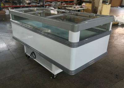 China Supermarket Island Dual Temp Refrigerator Freezer With Glass Sliding Lids for sale