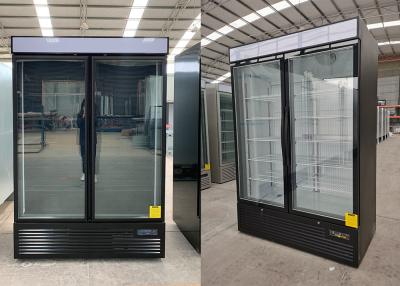 China Self Contained Glass Double Door Display Freezer With Light Canopy for sale