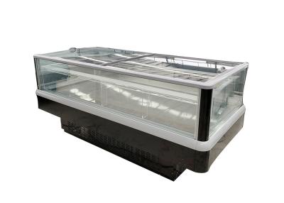 China Dual Temperature Panoramic Island Chiller And Freezer With Triple Glazed Glass To 4 Sides for sale