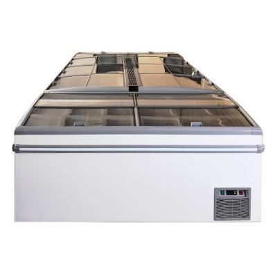 China Supermarket Island Display Freezer Chiller With LED Lights And Sliding Lids for sale