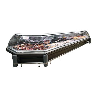 China Refrigerated Display Counter With A Lift-Up Front Curved Glass Door For Serving Operations for sale