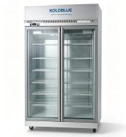 China Top Lightbox With Frameless Glazed Glass Swing Door Display Cabinet For Supermarket for sale