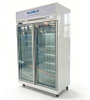 China Top Lightbox With Frameless Glazed Glass Swing Door Display Cabinet For Supermarket for sale