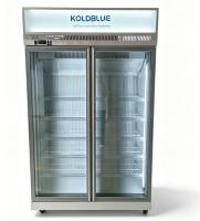 China Top Lightbox With Frameless Glazed Glass Swing Door Display Cabinet For Supermarket for sale