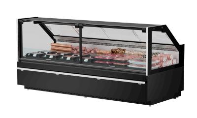 China Remote or Plug In Refrigerated Serve Over Counter Straight Glass Deli Meat Display Showcase Stainless Steel 304 Interior for sale