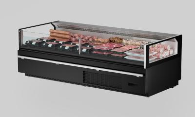 China Commercial Self Service Refrigerated Counter Flat Glass Fresh Meat Deli Display Case Stainless Steel 304 for sale