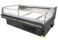 China Curved Glass Self Service Refrigerated Display Counter Commercial Deli Food Chiller for sale