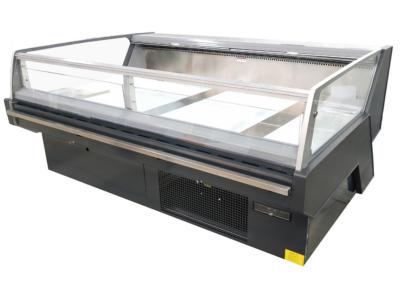 China Curved Glass Self Service Refrigerated Display Counter Commercial Deli Food Chiller for sale