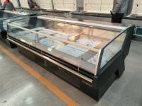 China Curved Glass Self Service Refrigerated Display Counter Commercial Deli Food Chiller for sale