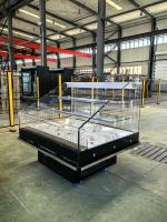 China Semi Vertical Four Sided Glass Display Chiller Commercial Promotion Cooler With Shelves for sale