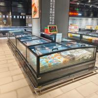 China GRAND Series Static Cooling Combinable Sliding Glass Island Display Freezer for Frozen Food for sale