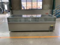 China Plug In Sliding Glass Top Island Freezer Static Cooling Optional Bottom Storage Drawers for sale