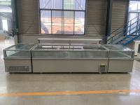 China Plug In Sliding Glass Top Island Freezer Static Cooling Optional Bottom Storage Drawers for sale