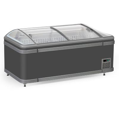 China Commercial Supermarket Island Freezer with Glass Sliding Lid for Frozen Food Display for sale