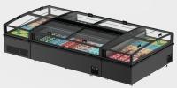 China Plug In Sliding Glass Top Island Freezer Static Cooling Optional Bottom Storage Drawers for sale