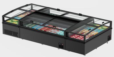 China Plug In Sliding Glass Top Island Freezer Static Cooling Optional Bottom Storage Drawers for sale