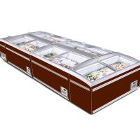 China OCEANUS Low-Profile Combinable Curved Top UP-Down Sliding Glass Island Display Freezer for sale