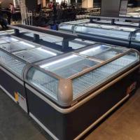 China OCEANUS Low-Profile Combinable Curved Top UP-Down Sliding Glass Island Display Freezer for sale
