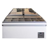 China OCEANUS Low-Profile Combinable Curved Top UP-Down Sliding Glass Island Display Freezer for sale