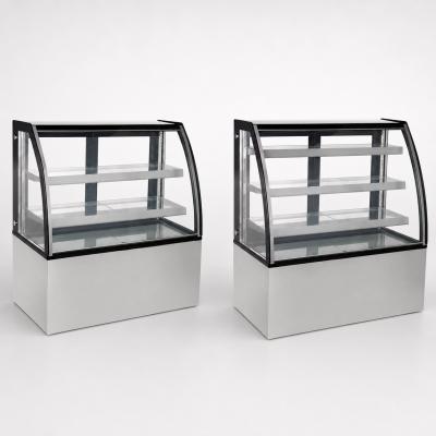 China Curved Glass Cake Display Fridge Plug In Refrigerated Pastry Showcase With LED for sale