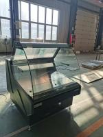 China Curved Glass Door Fresh Meat Case with Back Storage Cabinet and Inside Second Glass Shelf for sale