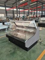 China Curved Glass Door Fresh Meat Case with Back Storage Cabinet and Inside Second Glass Shelf for sale
