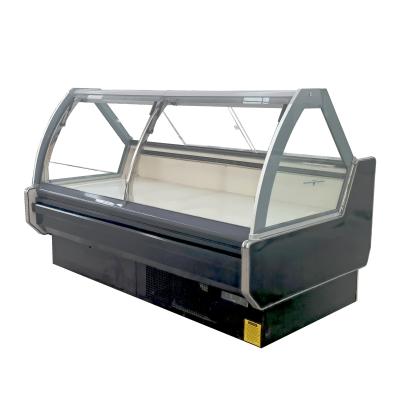China Remote Curved Glass Deli Service Counter with 304 Stainless Steel Interior for sale