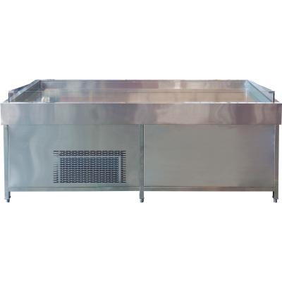 China Commercial Stainless Steel Refrigerated Fish Display Counter Seafood Showcase for Supermarket for sale