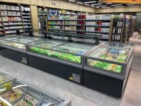 China Commercial Island Freezer with R290 Refrigerant Static Cooling System and Auto Defrost for Supermarkets for sale
