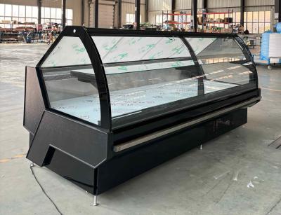 China 2500mm Curved Meat Display Counter with Steel Bumper & Customisable Cabinet Colour for sale