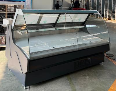 China 2000MM Supermarket Deli Display Counter with Stainless Interior & Dual Inner Shelves for sale