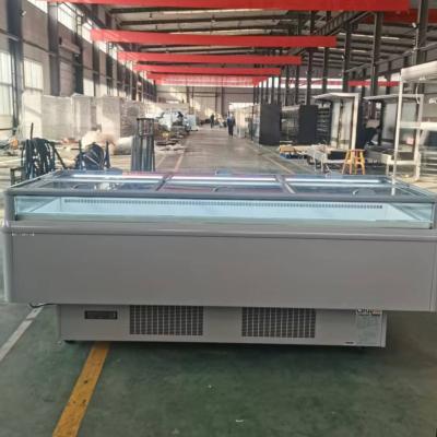 China 250G R290 Large‑capacity Hypermarket Dual‑temp Island Cabinet With Low‑E Top Sliding Door for sale