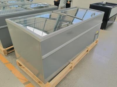 China 2100MM R290 Static‑Cooling Island Freezer Up‑Down‑Sliding‑Door Commercial Ice‑cream Cabinet for sale