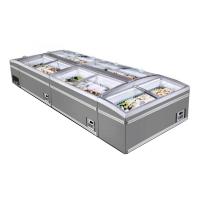 China Glass Top Open Curved Slide Supermarket Island Freezer Automatic Defrost for sale