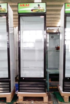 China 400L Display Volume Upright Glass Door Freezer Air Cooling With LED Advertising Panel for sale