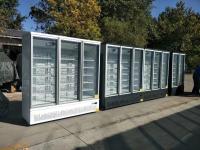 China Supermarket Reach In Upright Glass Door Freezer Merchandiser With LED Canopy for sale
