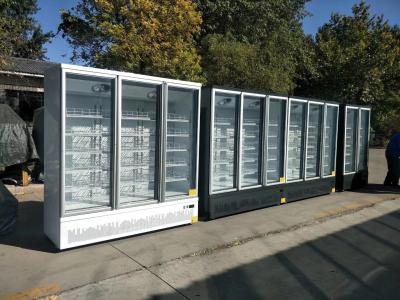 China Supermarket Reach In Upright Glass Door Freezer Merchandiser With LED Canopy for sale