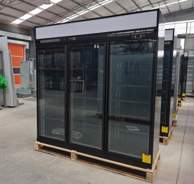China R290 Supermarket 1260L Three Upright Glass Door Fridge With LED for sale