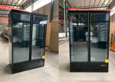 China Double Glass Door Vertical Merchandiser Fridge Black for sale