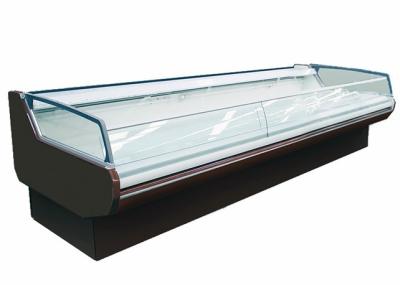 China Front Curved Glass Fan Cooling Open Front Display Chiller For Sausages for sale